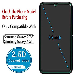 HPTech [2-Pack] Screen Protector Designed for Samsung Galaxy A03s / Galaxy A03 Tempered Glass, Anti Scratch, Bubble Free, Case Friendly