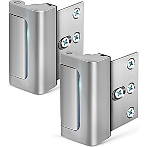 Home Security Door Lock, Childproof Door Reinforcement Lock with 3 Inch Stop Withstand 800 lbs for Top Front Inward Swinging Door, Upgrade Flip High Night Lock to Defend Your Home Kids (Silver-2 Pack)