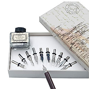 hhhouu Calligraphy Set for Beginners Quill Pen and Ink Set Fancy Pens with Black Ink and 11 Nibs for Lettering,Drawing, Journaling, Signing, Invitation HO-Q-301