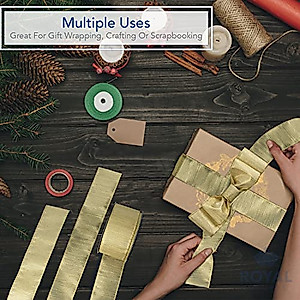 Royal Imports Metallic Christmas Ribbon Wired, Gold, 2.5"(#40) Holiday Design for Bow Making, Gift Wrapping, Wreaths, 25 Yd Roll (75 FT Spool)