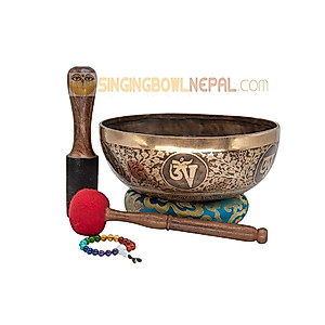 Singing Bowl Nepal-10" Buddha Carved Super Sound Tibetan Yoga Bowl ,Tibetan Handmade Singing Bowl for Meditation, Healing & Music Therapy