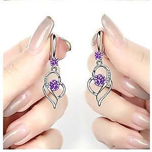 925 Sterling Silver Dangle Earrings for Women Nickel Free Hypoallergenic Earrings for Women Trendy Fashion Heart Dangle Drop Sparkly Crystal Earrings for Women