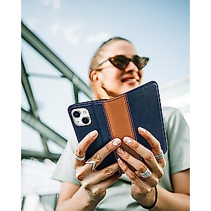 TUCCH Case for iPhone 13 Wallet Case 5G, [Card Holder] Slots Folio PU Leather Cover, Kickstand Flip Case with [TPU Shockproof Interior Case] Compatible with iPhone 13 6.1-inch 2021, Brown & Dark Blue