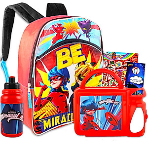 Zagtoon Miraculous Ladybug Backpack and Insulated Lunch Box Set - Bundle with 16'' Miraculous Ladybug School Bag with Lunch Bag (Miraculous Ladybug School Supplies), miraculous ladybug lunch box