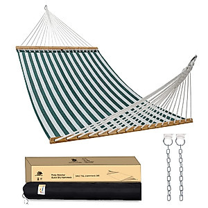 Patio Watcher 14 FT Quick Dry Hammock with Double Size Solid Wood Spreader Bar Outdoor Patio Yard Poolside Beach Hammock with Chains, Waterproof and UV Resistance, 2 Person 450 Pound Capacity