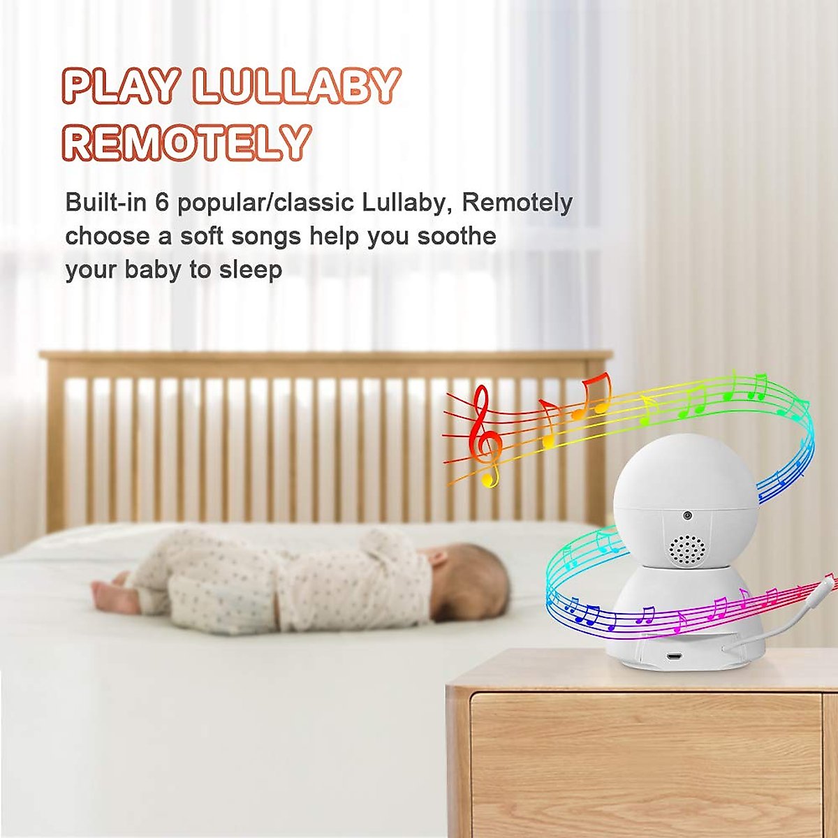EVERSECU WiFi Baby Monitor Pet Camera Support Temperature Detecting, Sound Detecting and 6 lullabies, 2 Way Audio, Night Vision, Tuya Smartphone app for remoteview