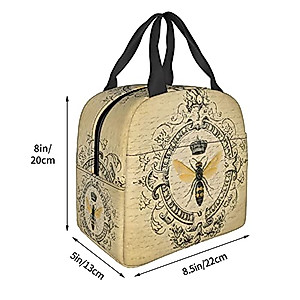 srufqsi Vintage Bee Lunch Bag Insulated Water-Resistant Tote Bag Reusable Lunch Box For Picnic Travel