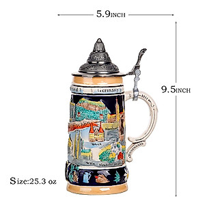 AEIDDRWAA 0.85L Beer Stein German Ceramic Mug Oktoberfest Tankard Eagle Deutschland Bierkrug Drinking Glass Horn Coffee Stine for Men Tankard Petwer Lid Germany Gifts Souvenirs Gift Box