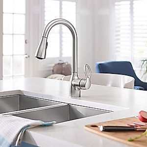Moen CA87011SRS Single Handle Kitchen Faucet with Pullout Spray from the Kleo Collection, Spot Resist Stainless