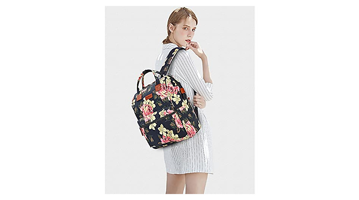 BRINCH 15.6 Inch Laptop Backpack with USB Port & Peony Print