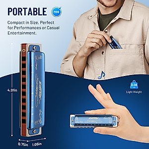 East top Diatonic Harmonica Key of Db, 10 Holes 20 Tones Diatonic Blues Harp Mouth Organ 008K Harmonica with Blue Case, Standard Harmonica For Adults, Professionals and Students