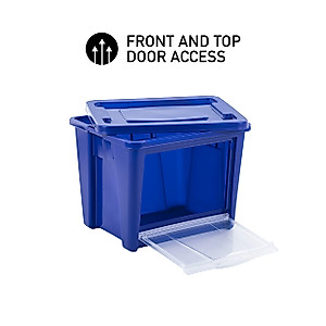 Rubbermaid Medium All-Access Tote with Lids, Pack of 2, Stackable Storage Bins with Clear Drop-Down Door and Carry Handles, Closet Organization Containers, Blazer Blue With Clear Door