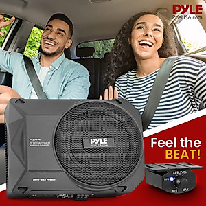 Pyle 10-Inch Low-Profile Amplified Subwoofer System - 900 Watt Compact Enclosed Active Underseat Car Audio Subwoofer with Built-in Amp, Powered Car Subwoofer w/Low & High-Level Inputs - PLBX10A