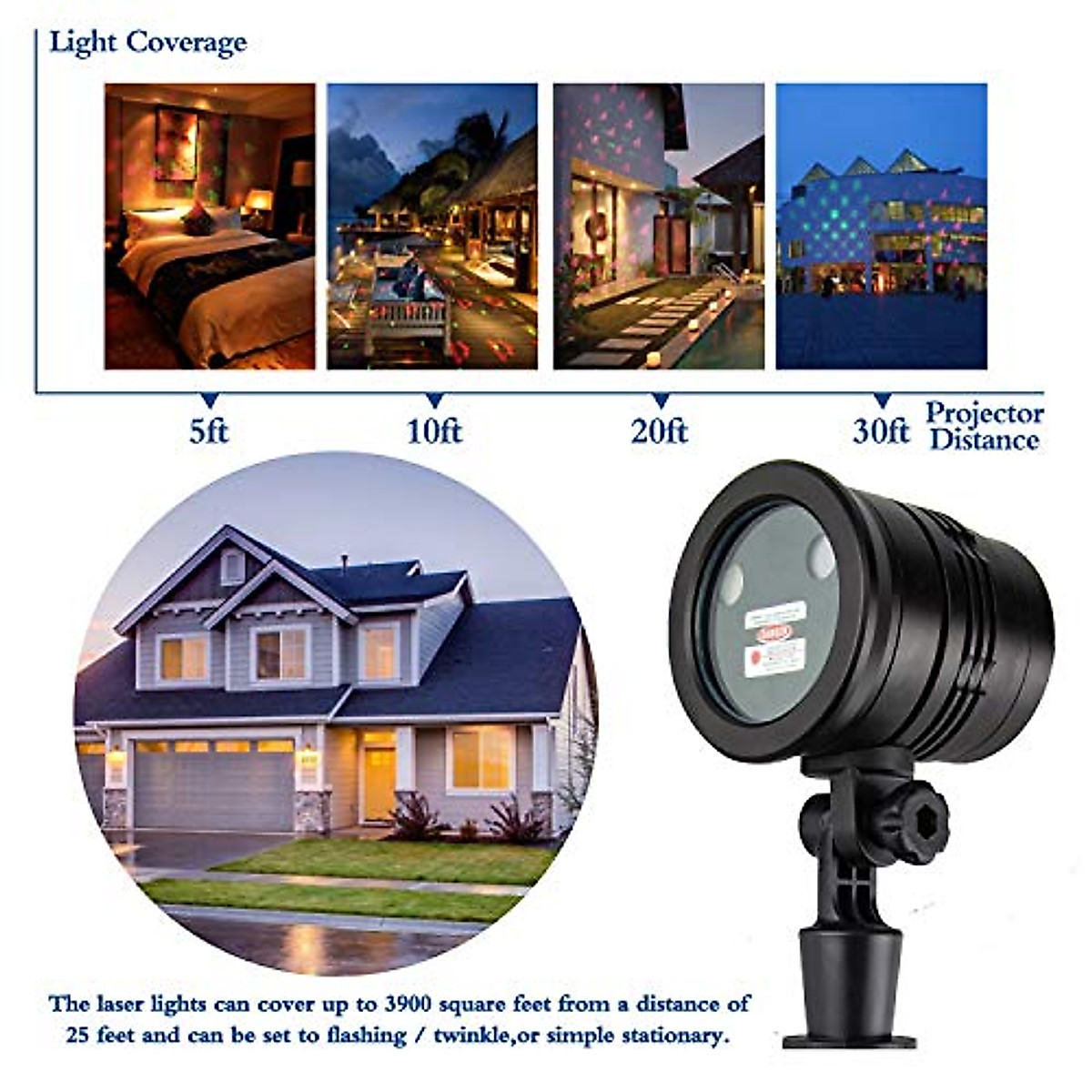 YINUO LIGHT Christmas Laser Lights, Projector Lights Landscape Spotlight Red and Green Star Show with Christmas Decorative Patterns for Indoor Outdoor Garden Patio Wall