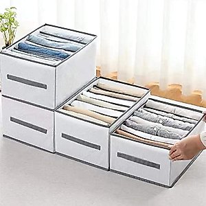 Nucucina Wardrobe Clothes Organizer, 7 Grids Foldable Visible Closet Organizer, Mesh Clothes Drawer Storage Box for Underwear, Socks, Scarves, Leggings, Skirts, T-shirts, Jeans (Gray*2pcs)