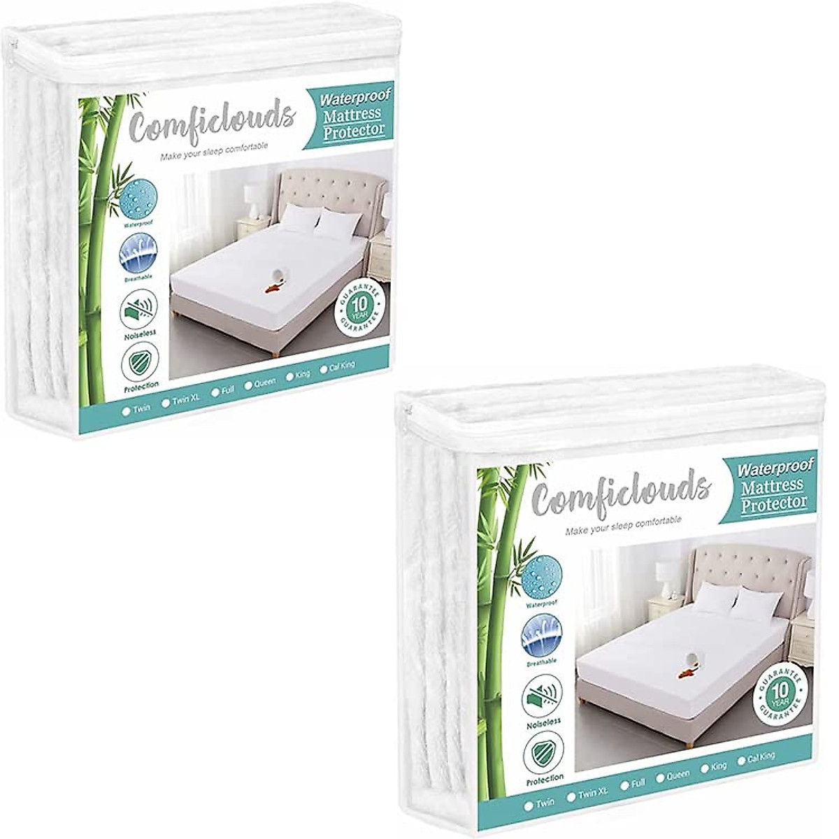 Queen Mattress Protector & King Size Cooling Waterproof Mattress Protector Pad Cover,Bamboo Terry Top Breathable Fitted Sheet Style Deep Pocket-Noiseless,Vinyl,PVC Free,Matressprotector King for Pets