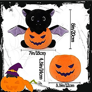 JIAJEGTGT Halloween Plush Bat, Bat Stuffed Animal Toy, Plushies Pillow Figure with Pumpkin Clothes, Decoration Gifts for Boys and Girls Black