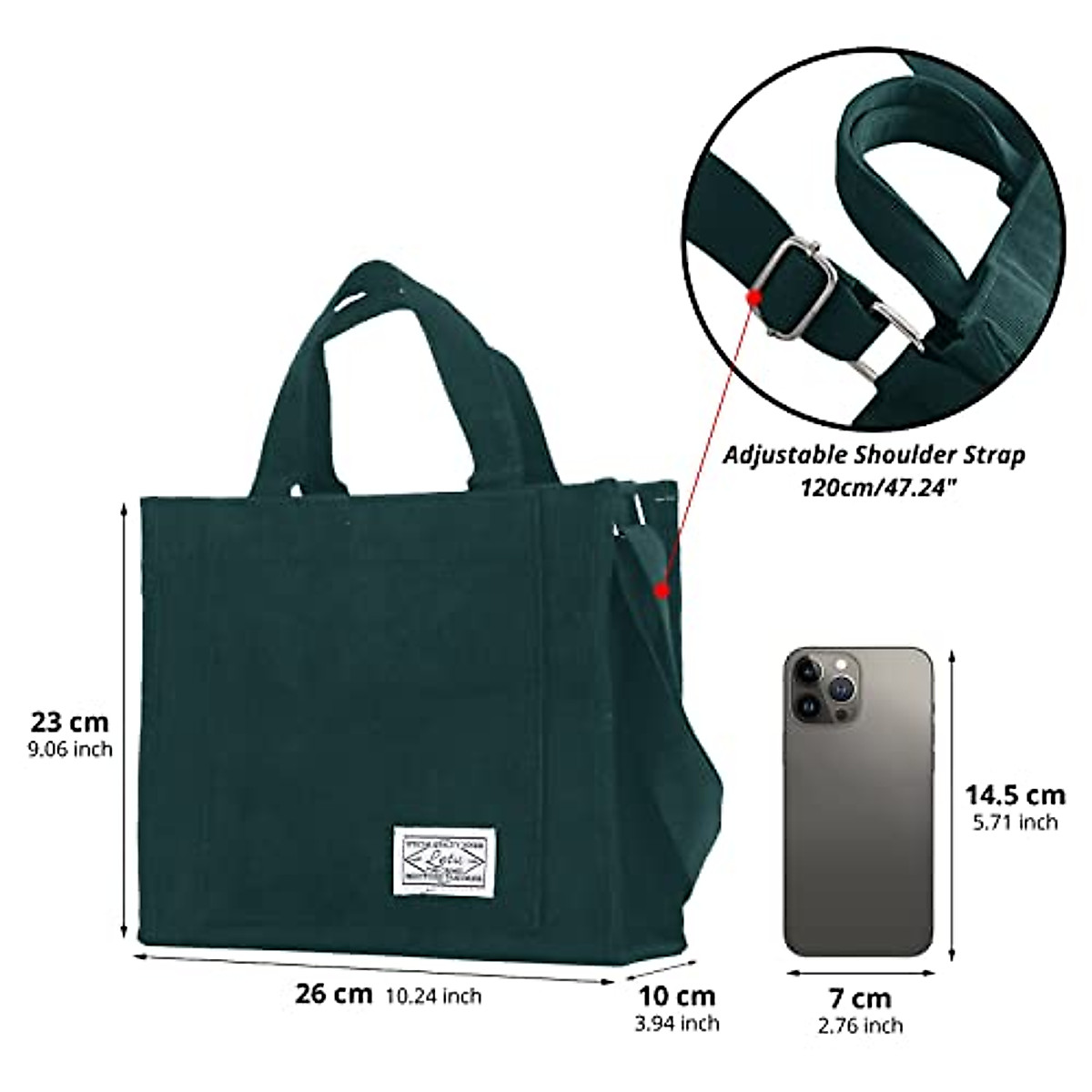 Women Small Satchel Bag Corduroy Tote Bag Stylish Hobo Bag Crossbody Bag Casual Mini Travel Handbags (Dark Green)