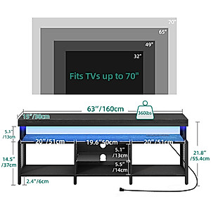 YITAHOME LED Television Stands w/Power Outlets for 70/65 inch, Modern Industrial TV Stand, Entertainment Center w/Open Storage TV Table, Entertainment Center for 360lbs for Living Room,Black