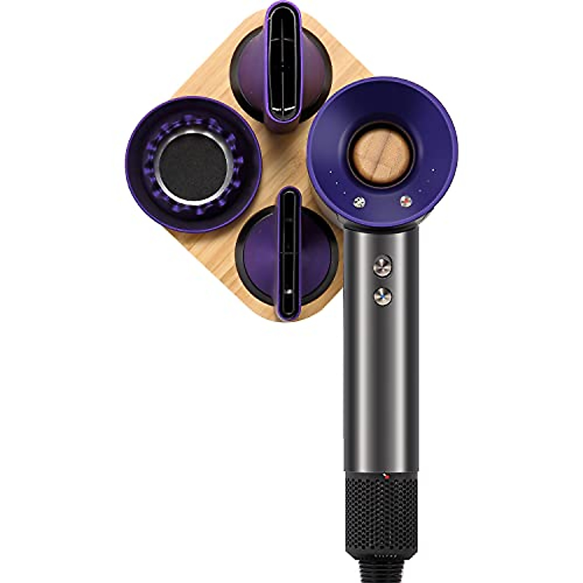 JUBECO Wood Wall Mount Holder for Dyson Hair Dryer, Wood + Metal Wall Bracket Frame for Dyson Supersonic Hair Dryer. (Bamboo)