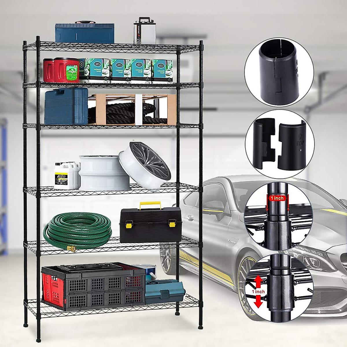 Storage Shelves Wire Shelving Unit Garage Shelving 6 Tier Height Adjustable 1500LBS Weight Capacity Heavy Duty Metal Shelf NSF Utility Steel Commercial Grade Shelving Rack for Garage Pantry Kitchen