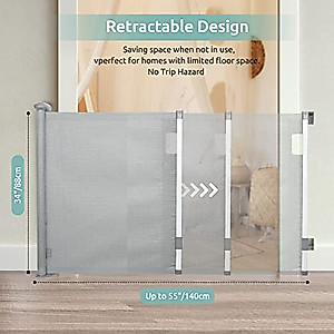 Retractable Safety Gate for Baby and Pets 34" Tall, Extends to 55" Wide，Mesh Child Gate for Stairs,Doorways, Hallways,Gray