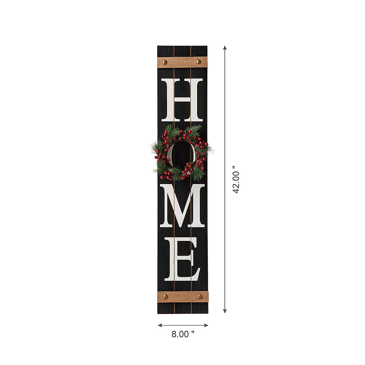 Glitzhome JKC01512B Wooden Welcome Sign for Porch Front Door Rustic Farmhouse Style Hanging Vertical Outdoor with Changeable Wreaths, 42"H, HOME