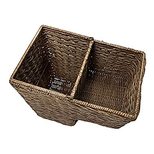 KOUBOO 1060100 Sweater Weave Handwoven Wicker Stair Step Basket, 15" x 9.5" x 16", Coffee Brown