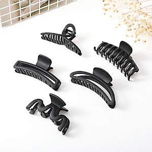 5PCS Large Claw Hair Clips for Thick Hair Big Banana Hair Clips for Women Nonslip Strong Hold Hair Claw Clip (Matte Black)