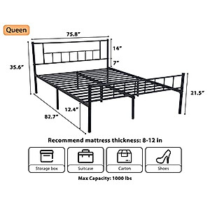 Haiput Wam King Metal Bed Frames with Headboard, Metal Platform Bed Frame King Noise-Free, Farmhouse Bed Frame No Box Spring Needed, Easy Assembly,King
