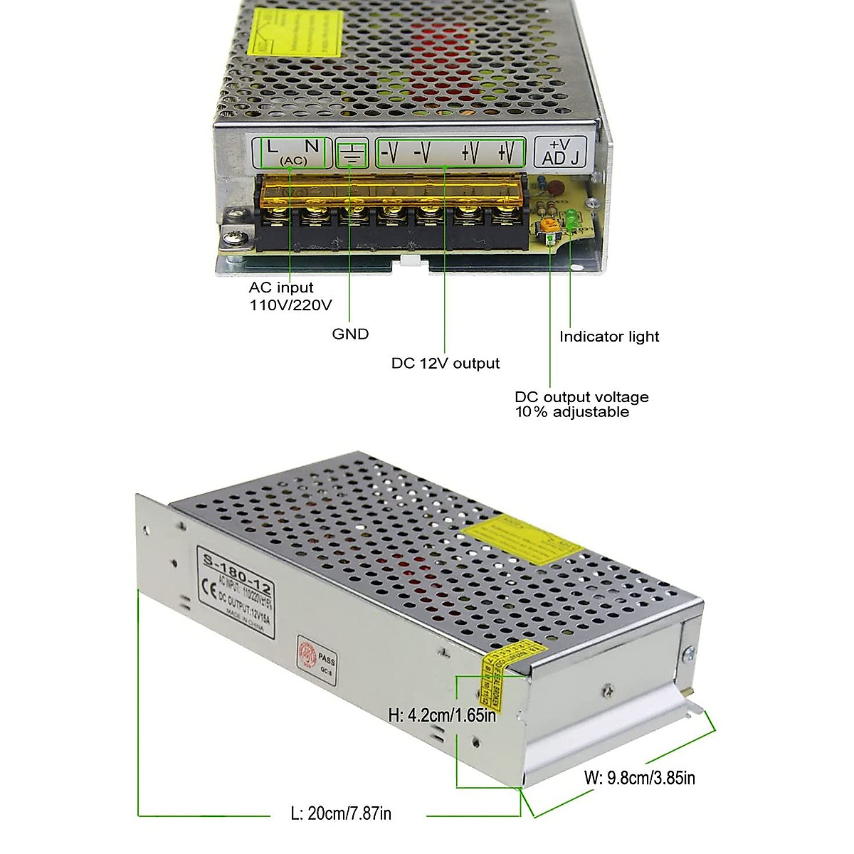 12V 15A 180W Power Supply Transformer Regulated Switch Power Adapter AC 110V 220V to DC 12 Volt 15amp 10A 9A 8A 7A 6A 5A 1A Converter LED Driver 2 Output Ports for LED Light 3D Printer CCTV Camera…