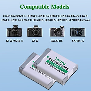 Tectra Dual NB-13L Battery & LED 3-Slot Charger for Canon Powershot G7 X, G5 X, G9 X, SX620 & SX720