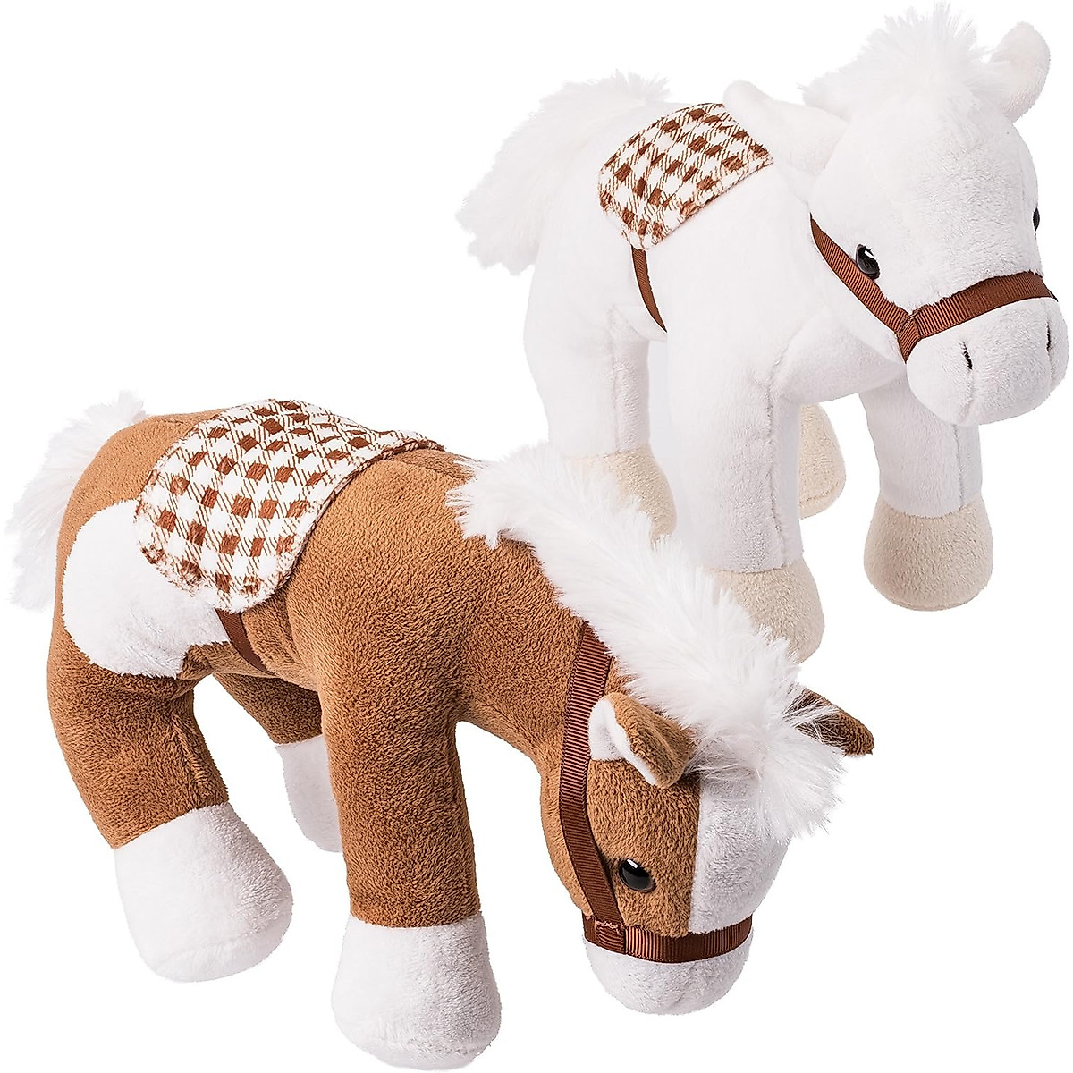 PREXTEX Plush Farm House with Soft and Cuddly 5" Plush Horses, Farm Boy, and Farm House Barn House Carry Along Case