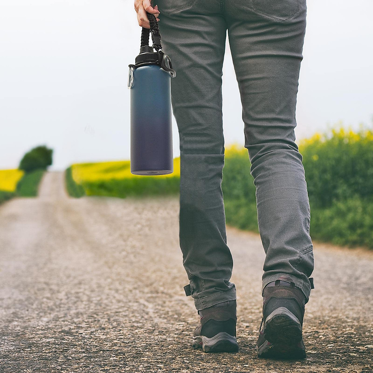 Volhoply Insulated Water Bottles Bulk 4 Pack,40 oz Stainless Steel Sports Bottle with Paracord Handle & Spout Lid,Double Walled Water Thermos with Wide Mouth,Reusable Large Water Cup(Dark Night,4 Set)