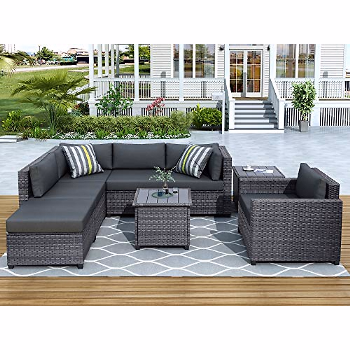 GODAFA 8-Piece Outdoor Patio Furniture Set,All-Weather PE Wicker Rattan Conversation Sectional Sofa with Comfortable Cushions for Backyard Porch Poolside, Gray