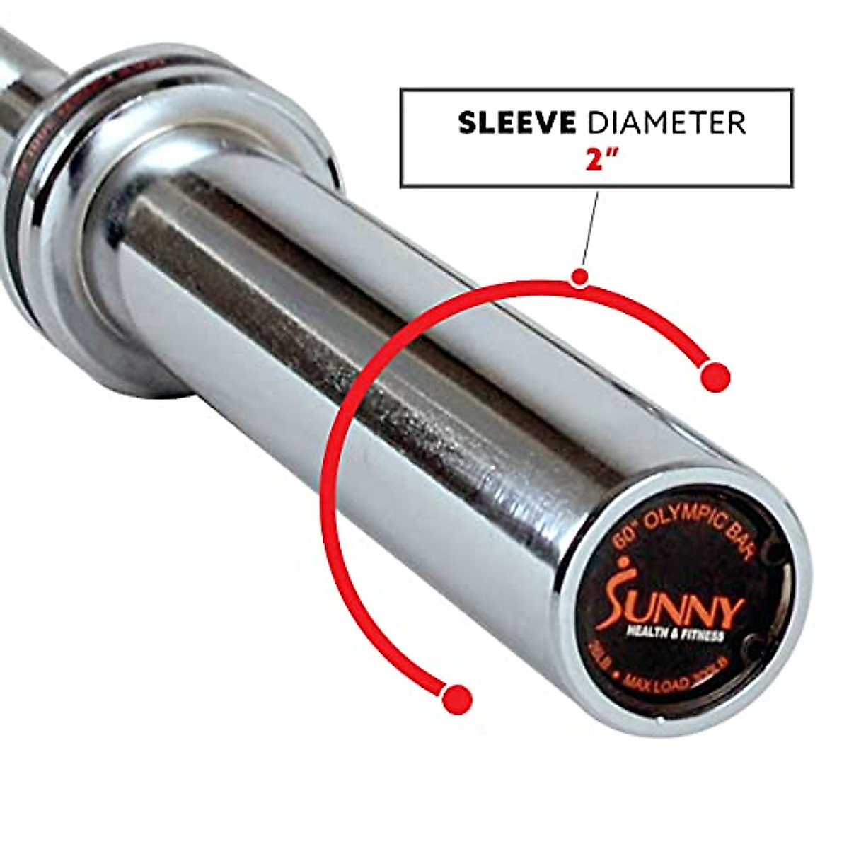 Sunny Health & Fitness 86" 1500 lbs Capacity Olympic Bar, Small with Shark Clamp Lock Collars for Olympic Barbells