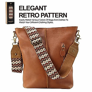 Nefelibata Purse Strap-2"Crazy Horse Leather Wide Shoulder Strap Adjustable Replacement,Retro Jacquard Embroidery Multi-pattern Crossbody Bag Straps for Handbag,Crossbody Bags,、(Ethnic style red)