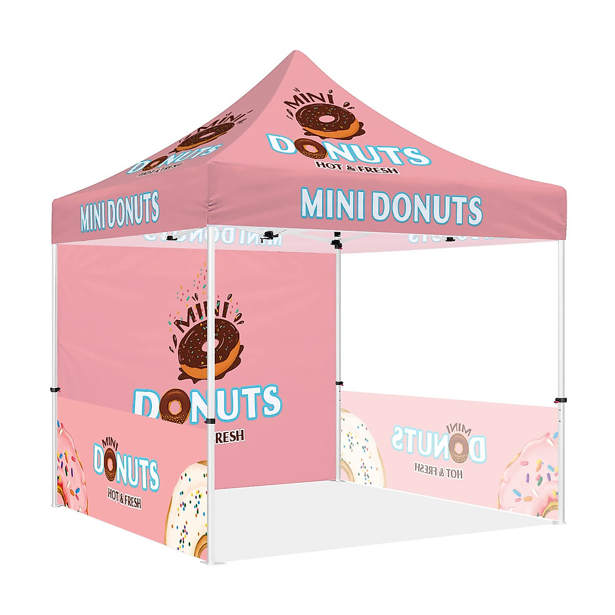 ABLEM8CANOPY Custom Canopy Tent 10x10 with Logo, Personalized Pop Up Canopy Tent with Optional Walls for Business Events, Trade Shows, Farmers Market, Roller Bag Included(Mini Donuts)