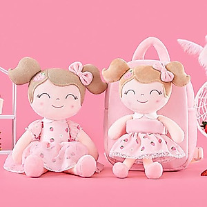 Gloveleya Kids Backpack for Girls backpacks Plush bag with Soft doll for Toddler baby Strawberry 9 Inches