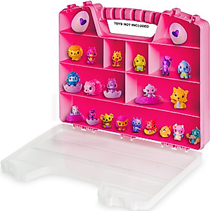 ASH BRAND DURABLE FIGURES CASE ORGANIZER BOX | Fits Up to 50 Mini Colleggtibles Eggs Toys Figurines, Miniature Characters Or Tiny figure| Large Compartments | Pink Carrying Case Box with Handle