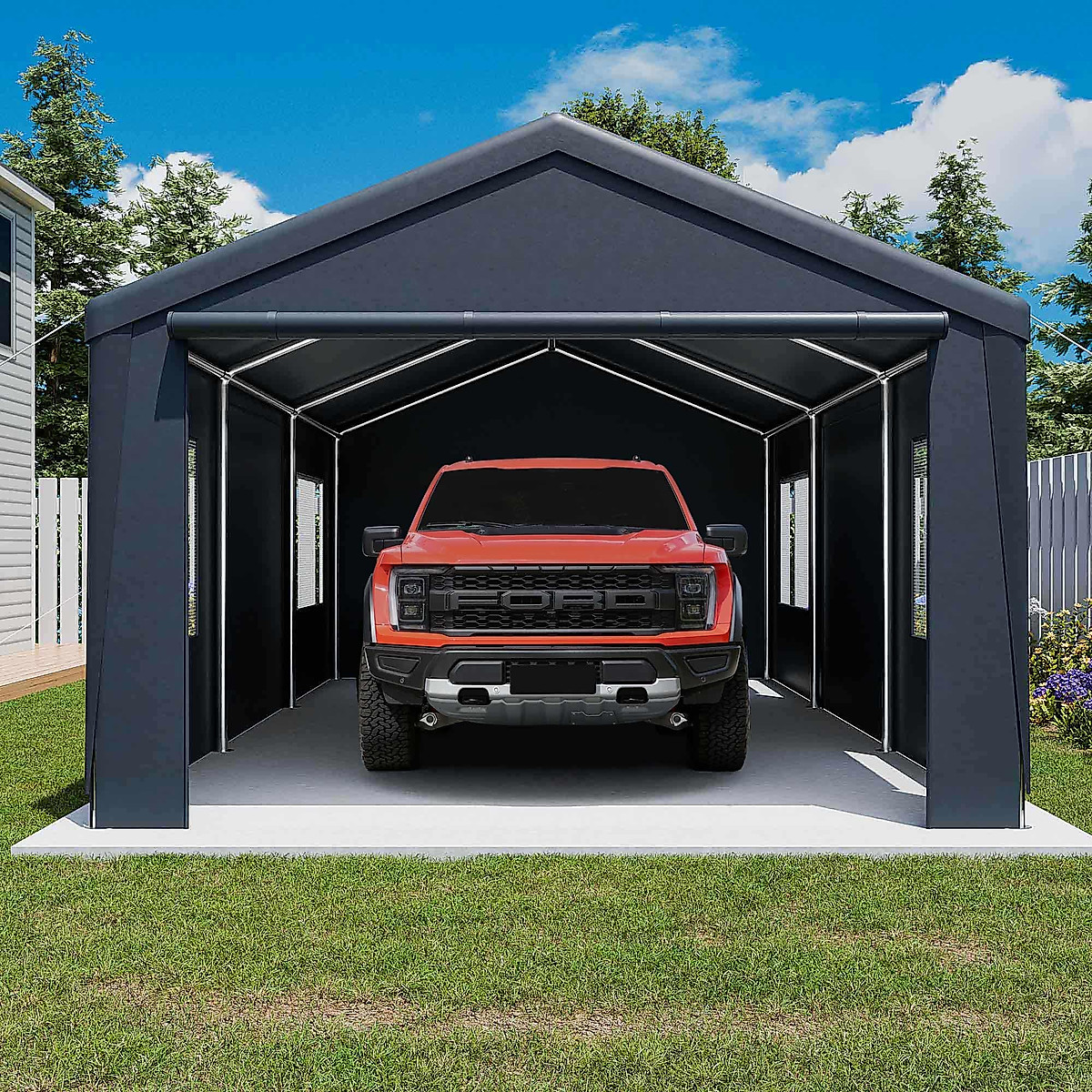 Yardsight 13'x 20' Carport, Heavy Duty Car Canopy Portable Garage with Removable Sidewalls and Roll-up Ventilated Doors & Windows for Car, SUV, Truck, Boat. Gray