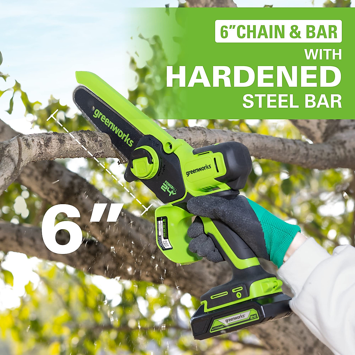 Greenworks 24V 6" TruBrushless™ Pruning Saw/Mini Chainsaw & 24V 4.0Ah Lithium-Ion Battery (Genuine Battery)