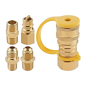 TEENGSE 3/8inch Natural Gas Quick Connect Fittings, Propane Gas Grill Quick Connector Adapter kit, LP Gas Propane Hose Quick Disconnect Set, Brass Tube Fitting for Gas Grill, Patio Heater