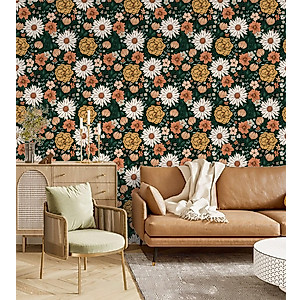 HAOKHOME Floral Peel and Stick Wallpaper Boho Wall Paper Vintage Removable for Bedroom Contact Paper Green/Terracotta 17.7in x 9.8ft