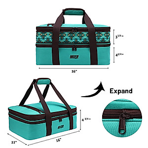 MIER Insulated Double Casserole Carrier Bag Thermal Lunch Tote for Lasagna Lugger, Potluck Parties, Picnic, Beach, Fits 9 x 13 Inches Baking Dish, Casserole Dish, Expandable by Mid Zipper, Teal