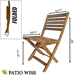 Patio Wise Outdoor Folding Patio Chair Set, 2 Foldable Acacia Wood Seats, Backyard, Balcony, Porch, & Garden Furniture, 15-1/2-Inches Wide x 15-3/4-Inches Deep x 32-Inches High, Teak