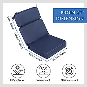 Outdoor Chair Cushion High Pack Patio Cushion Beach Lounge Cushion Patio Furniture Seat Cushion Water Resistant Chaise Replacement Cushion for Outside Balcony Lawn Pool Backyard (Purplish Blue, 4)