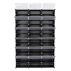 Expandable Shoe Storage Cabinet - 12 Tier Portable Closet Organizer with 72 Pair Capacity 36 Grids Tower Rack Shelf for Heels Boots Slippers - Black