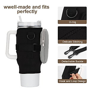 Water Bottle Carrier Bag Compatible with Stanley 40 Oz Tumbler with Bottle Pouch Holder Strap & Pocket Sling Neoprene Sleeve Sports Water Bottle Accessories for Travelling Camping