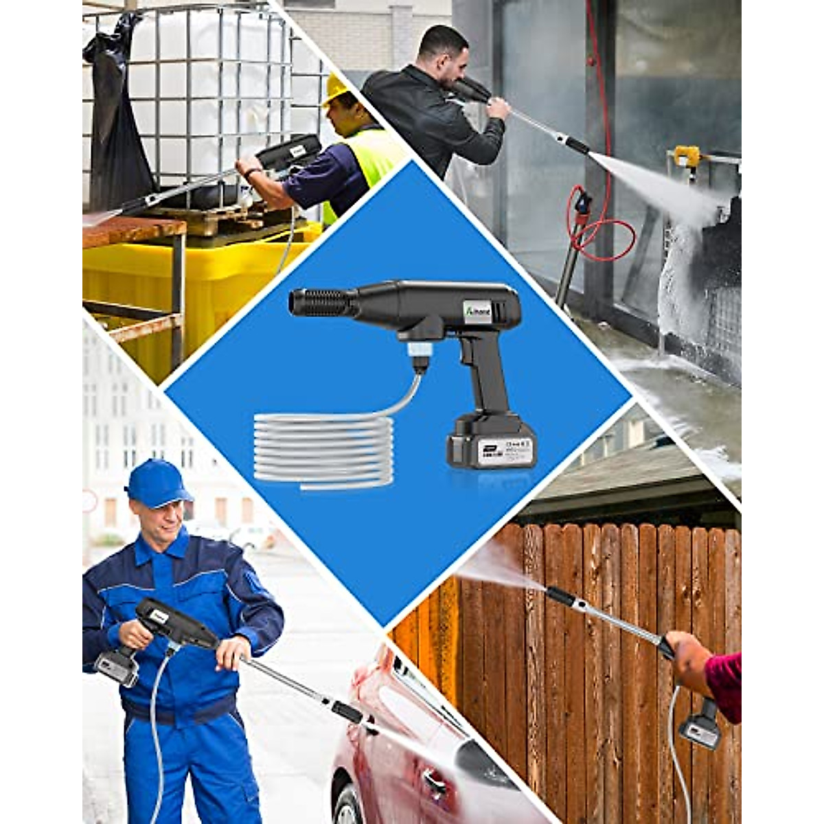 Aihand Cordless Pressure Washer, 652PSI Portable Power Cleaner with Rechargeable 4.0Ah Battery 6-in-1 Nozzle, Handheld High-Pressure Car Washer Gun for Home/Floor Cleaning & Watering, Charger Included